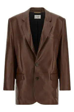 Saint Laurent Leather Blazer - Brown