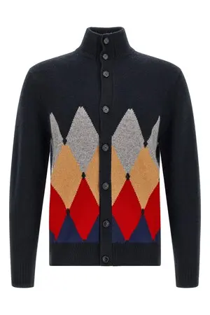 BALLANTYNE Classic Diamond' Diamond Intarsia Cardigan - Blue