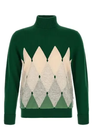 BALLANTYNE Classic Diamond' Intarsia Turtleneck Sweater - Green