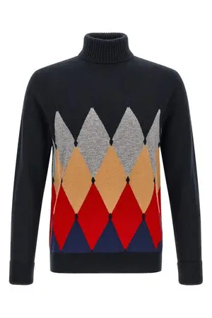 BALLANTYNE Classic Diamond' Intarsia Turtleneck Sweater - Blue