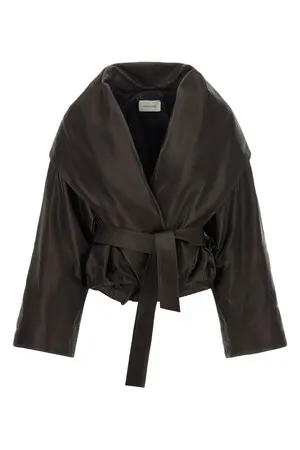 Magda Butrym Shawl Collar Leather Jacket - Brown