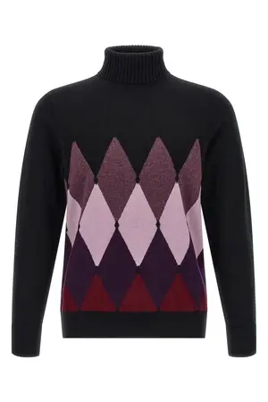BALLANTYNE Classic Diamond' Intarsia Turtleneck Sweater - Black
