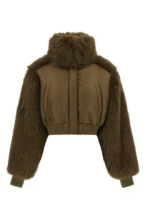 Pinko Bomber Jacket With Fur Inserts - Green