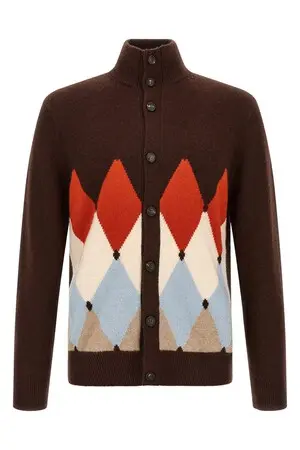 BALLANTYNE Classic Diamond' Diamond Intarsia Cardigan - Brown