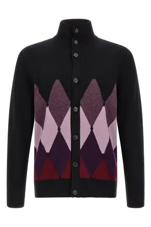 BALLANTYNE Classic Diamond' Diamond Intarsia Cardigan - Black