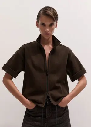 ME+EM Relaxed Zip Through Top - Black/chocolate