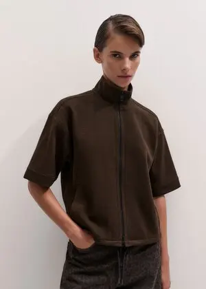ME+EM Relaxed Zip Through Top - Black/chocolate