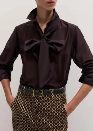 ME+EM Silk Cotton Cloud Layering Shirt + Tie - Chocolate