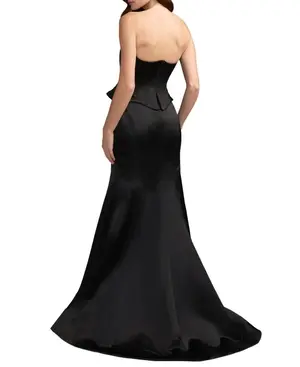 Mac Duggal Strapless Satin Corset Peplum Gown