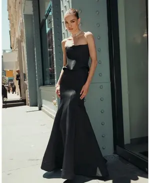 Mac Duggal Strapless Corset Peplum Gown