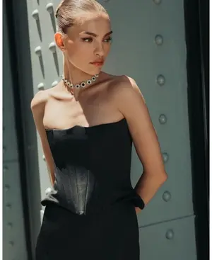 Mac Duggal Strapless Corset Peplum Gown