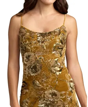 Mac Duggal Embellished Fringe Hem Velvet Mini Dress