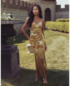 Mac Duggal Embellished Velvet Mini Dress With Fringe Hem