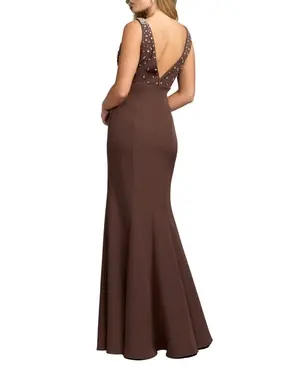 Mac Duggal Embellished Crepe Sleeveless V-neck Gown