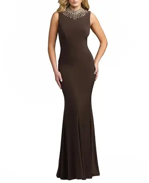 Mac Duggal Sleeveless Rhinestone Embellished High Neck Gown