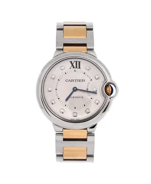 CARTIER Ballon Bleu De Automatic Watch In Stainless Steel And Rose Gold With Diamond Markers 36mm - Dial Color: Silver