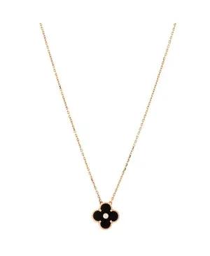 VAN CLEEF & ARPELS Vintage Alhambra Pendant Necklace 18k Rose Gold And Onyx With Diamond, 16.75 - Pink