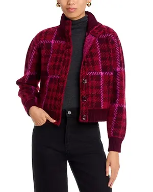Aqua Houndstooth Plaid Button-front Cardigan