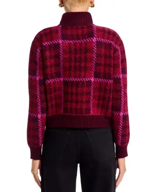 Aqua Houndstooth Plaid Button-front Cardigan