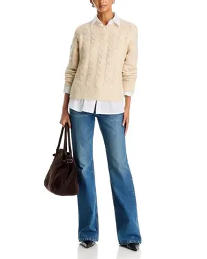 Aqua Nola Cable Knit Crewneck Sweater Exclusive - Fawn