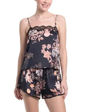 MIDNIGHT BAKERY Stretch Satin Camisole & Shorts Set - Black