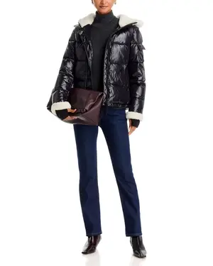 Aqua Sherpa Trim Hooded Gloss Puffer Coat Exclusive