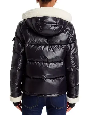 Aqua Sherpa Trim Hooded Gloss Puffer Coat Exclusive