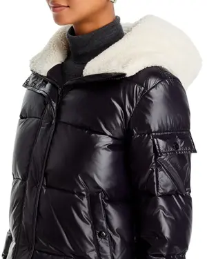 Aqua Sherpa Trim Hooded Gloss Puffer Coat Exclusive