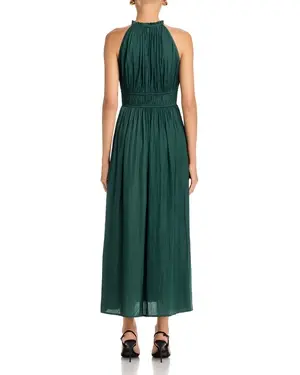 Aqua Halter Neck Shirred Maxi Dress