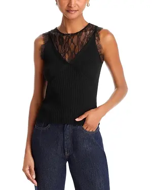 Aqua Lace Trimmed Ribbed Tank