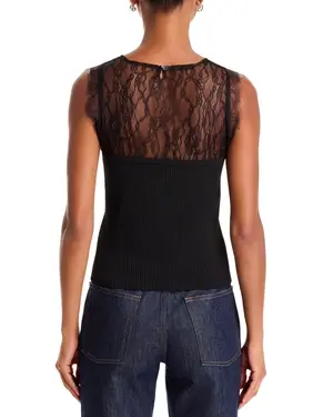 Aqua Lace Trimmed Ribbed Tank