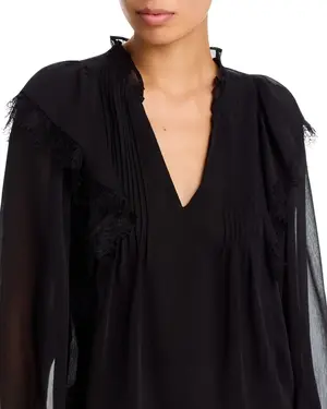 Aqua Lace Trim Split Neck Blouse Exclusive