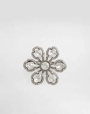 Dolce & Gabbana Sartoria Floral Brooch With Rhinestones - Silver