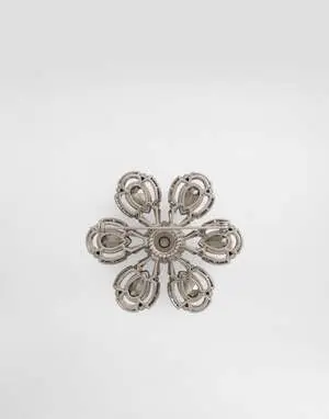 Dolce & Gabbana Sartoria Floral Brooch With Rhinestones - Silver