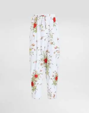 Dolce & Gabbana Rose-print Striped Poplin Trousers