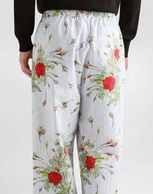Dolce & Gabbana Rose-print Striped Poplin Trousers