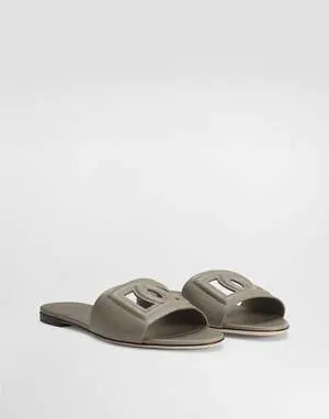 Dolce & Gabbana Calfskin Sliders With Dg Logo - Beige