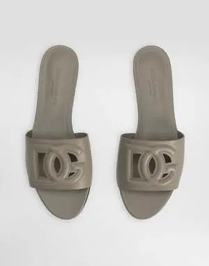 Dolce & Gabbana Calfskin Sliders With Dg Logo - Beige