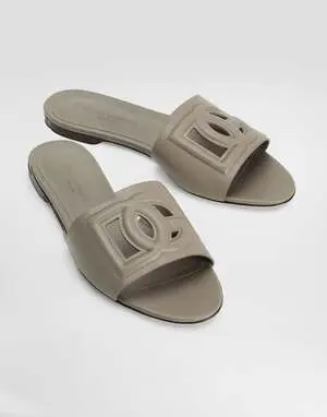 Dolce & Gabbana Calfskin Sliders With Dg Logo - Beige