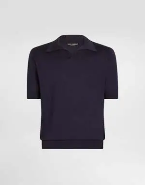 Dolce & Gabbana Silk Knit Polo Shirt - Blue