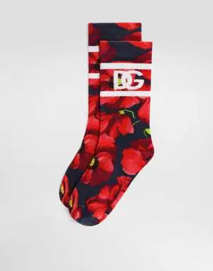 Dolce & Gabbana Poppy-print Cotton Socks