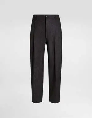Dolce & Gabbana Wool Flannel Double Pleat Trousers - Grey