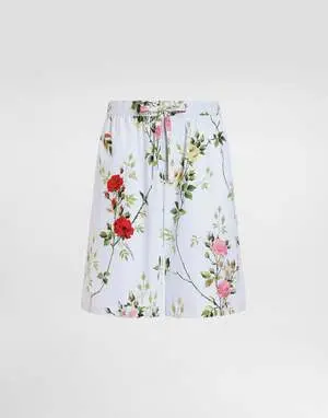 Dolce & Gabbana Rose-print Poplin Bermuda Shorts