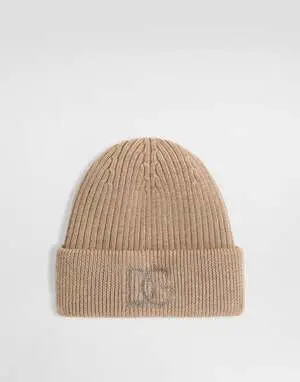 Dolce & Gabbana Virgin Wool Hat With Logo - Beige