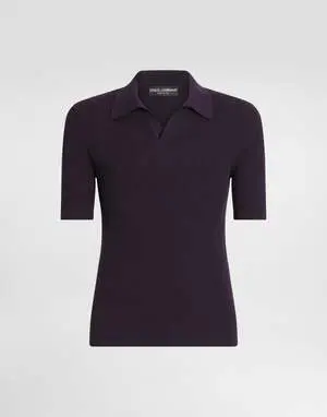 Dolce & Gabbana Rib Knit Polo Shirt - Blue