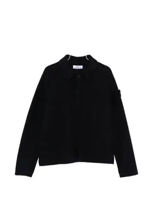 Stone Island Wool Cardigan With Logo Patch - Black