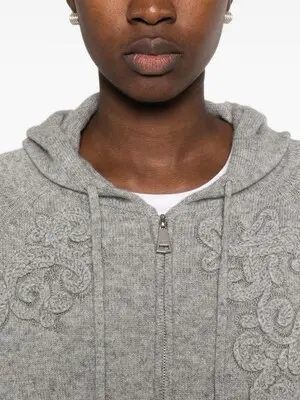 Ermanno Scervino Wool And Cashmere Floral Embroidered Zip-up Hoodie - Grey