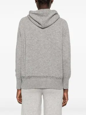 Ermanno Scervino Wool And Cashmere Floral Embroidered Zip-up Hoodie - Grey