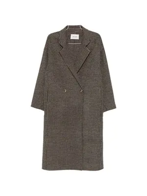Soft Goat Wool Double-breasted Houndstooth Coat
