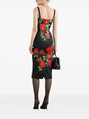 Dolce & Gabbana Roses Print Silk Midi Dress